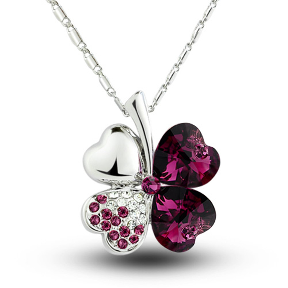Women's Alloy Four Leaf Clover Shape Pendant With Rhineston Platium ...