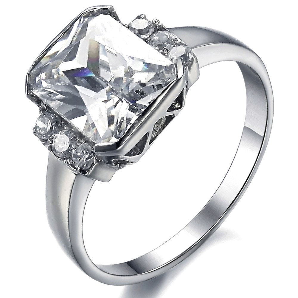 Women's Fashion Big Square Rhinestone And 6 Small Rhinestone Around ...