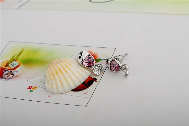 Women's Purple Rhinstone Fish Shape Stud Earrings on Luulla