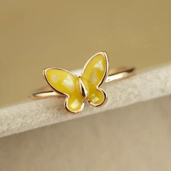 Women's Rhodium Plated Alloy Yellow Butterfly Shape Rhinestone Ring on ...