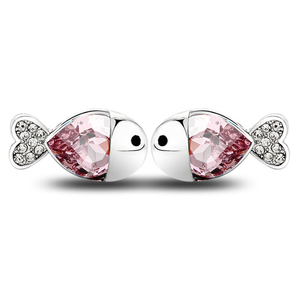 Women's Purple Rhinstone Fish Shape Stud Earrings on Luulla