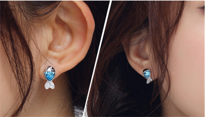 Women's Purple Rhinstone Fish Shape Stud Earrings on Luulla